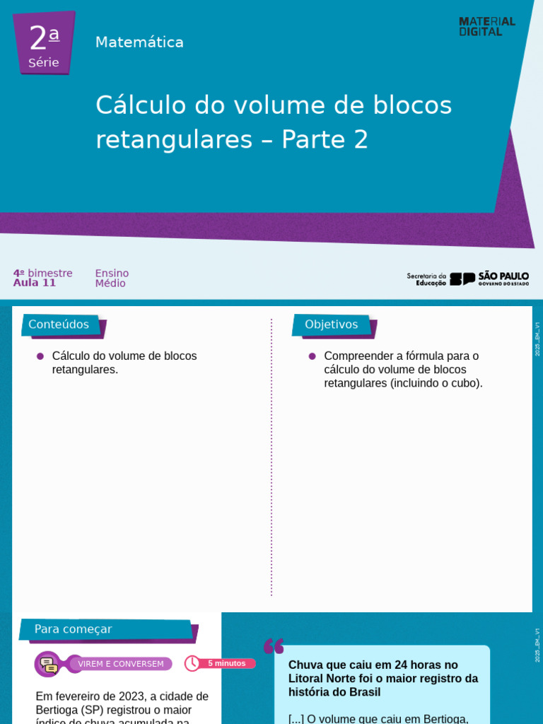 Aula 11 - Cálculo do volume de blocos retangulares - Parte 2 | PDF | Chuva