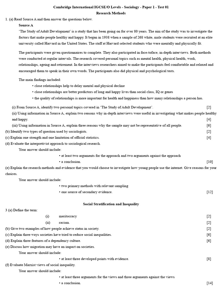 Soc Updated Mock QPs - Paper 1 | PDF | Sociology | Social Research