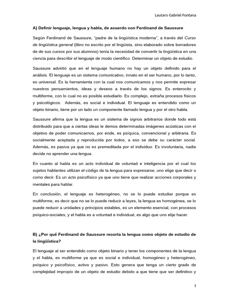 Lautaro Gabriel Fontana SEMIOLOGIA | PDF | Lingüística | Habla