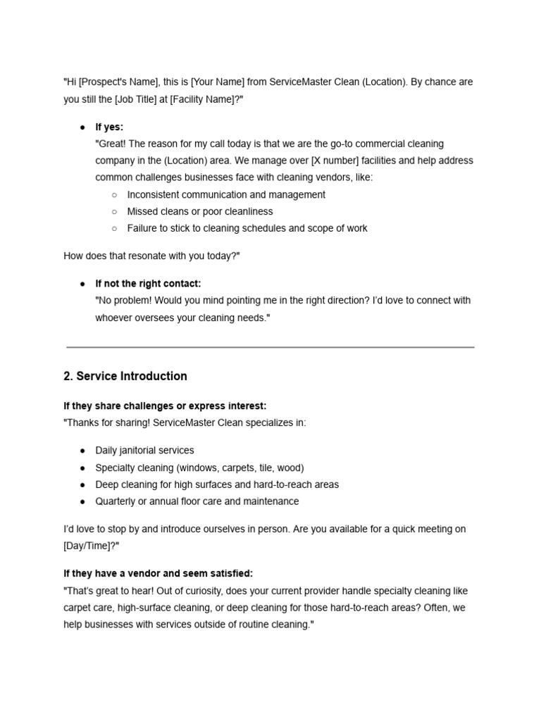 ServiceMaster Clean Scripting | PDF