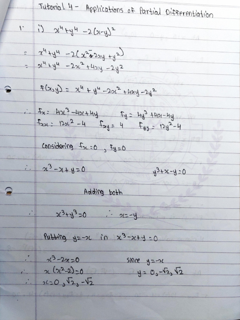 Maths Tutorial 4 (Application of Partial Differentiation) | PDF