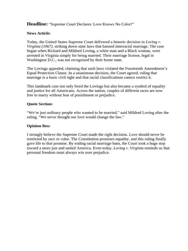 Supreme Court: Love Knows No Color | PDF