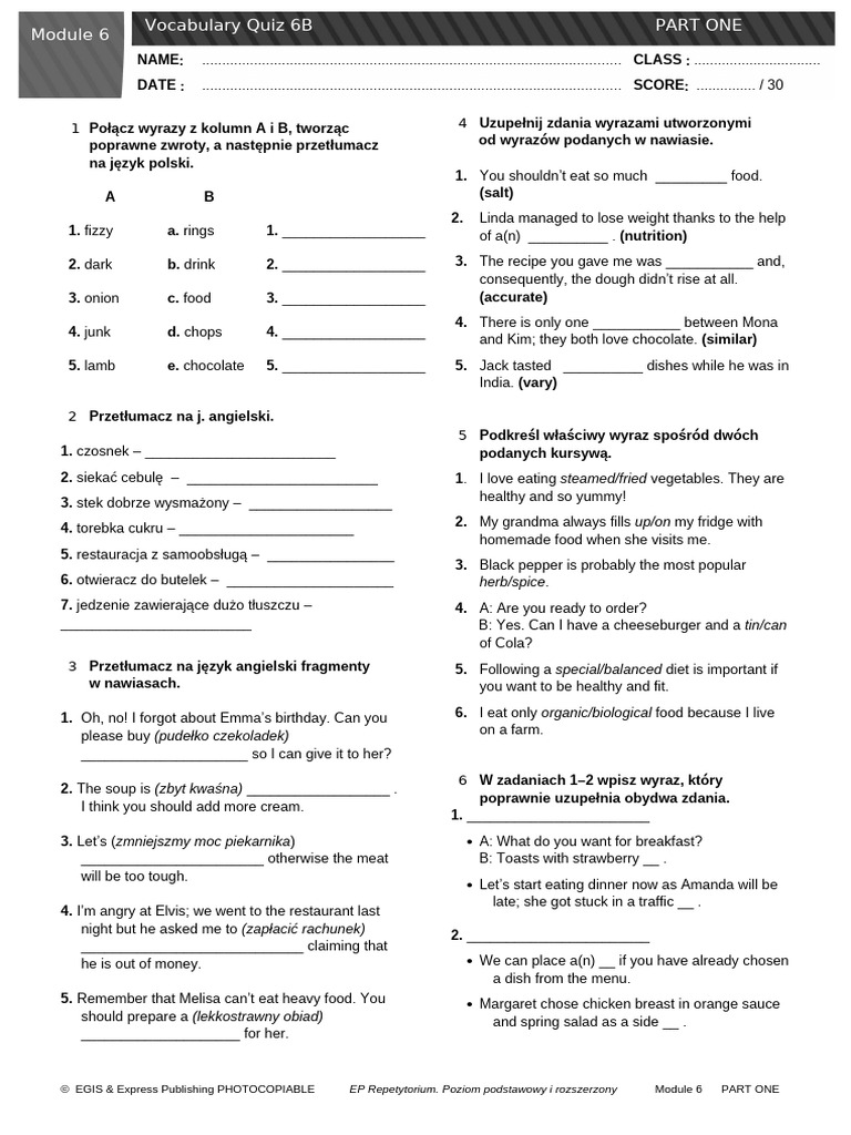 1 Ep Repetytorium Pp Pr Vocab Quiz 6b | PDF
