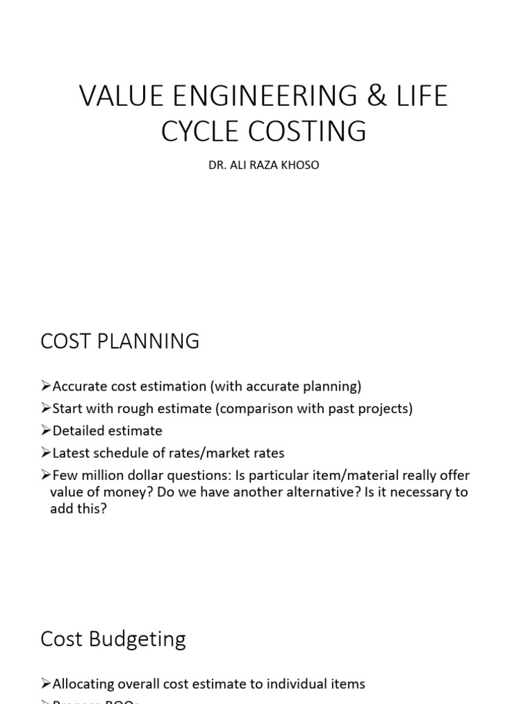 Value Engineering & Life Cycle Costing Guide | PDF | Cost | Life Cycle ...