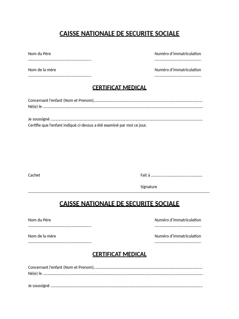 Certificat Medical Cnss Formulaire | PDF