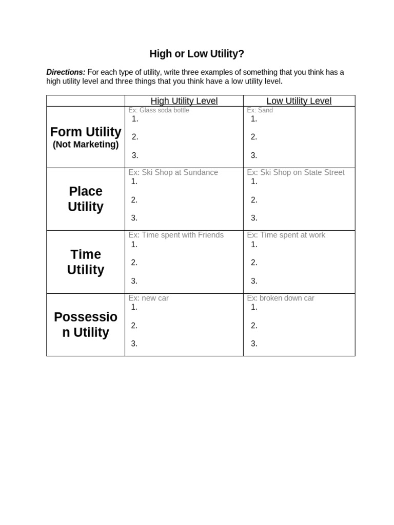 High or Low Utility | PDF