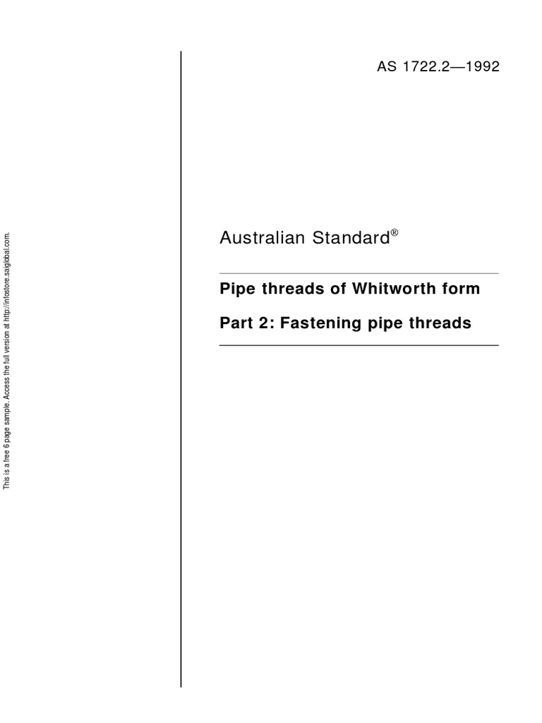 As 1722.2-1992 Pipe Threads of Whitworth Form Fastening Pipe Threads ...