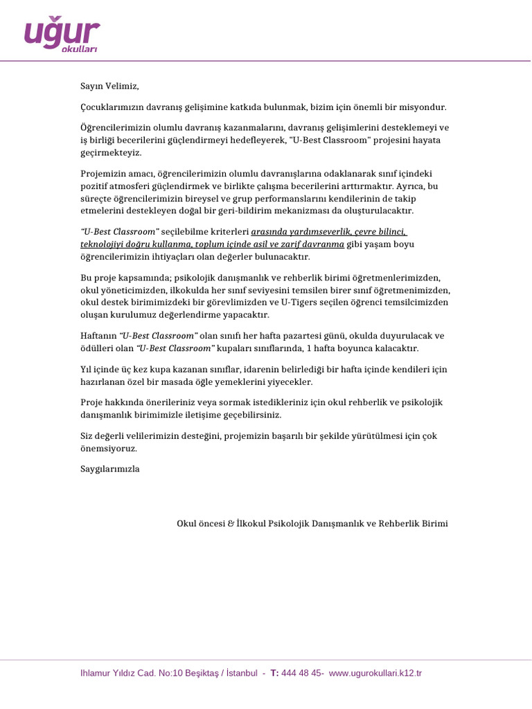 U - Best Classroom Veli̇ Bi̇lgi̇lendi̇rme Yazisi | PDF