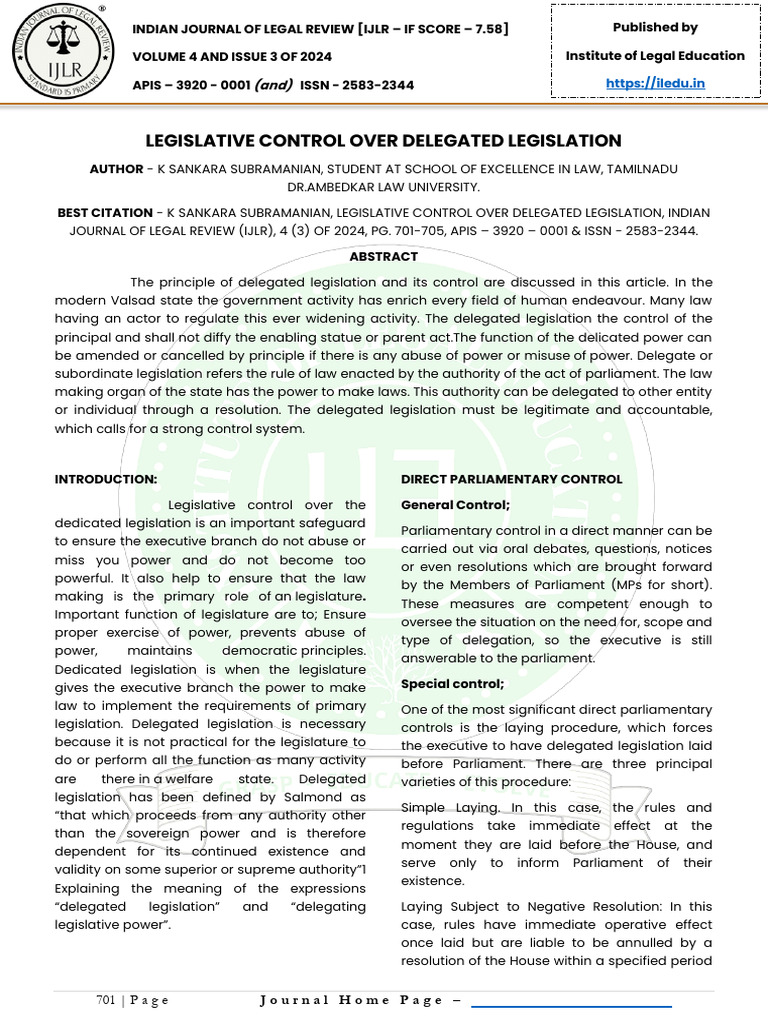 Legislative Control Over Delegated Legislation: 701 - P A G e | PDF ...