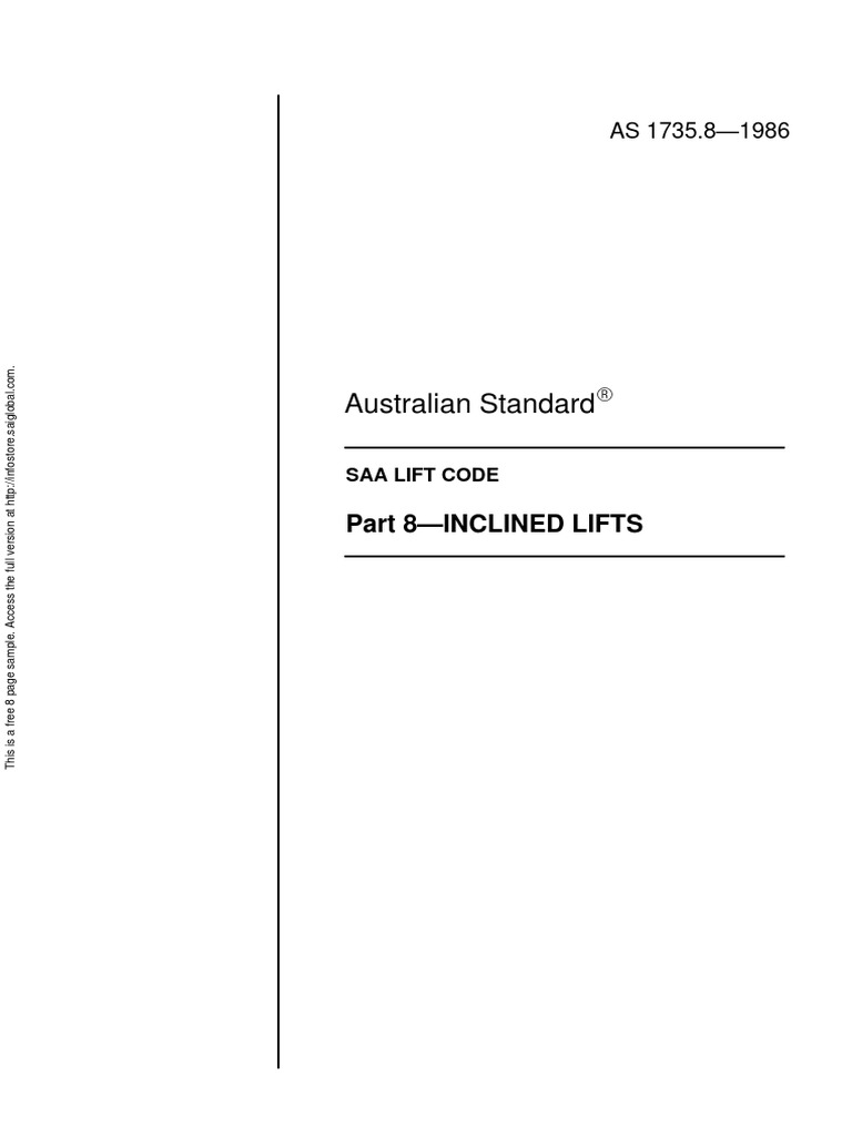As 1735.8-1986 Lifts Escalators and Moving Walks (Known As The SAA Lift ...