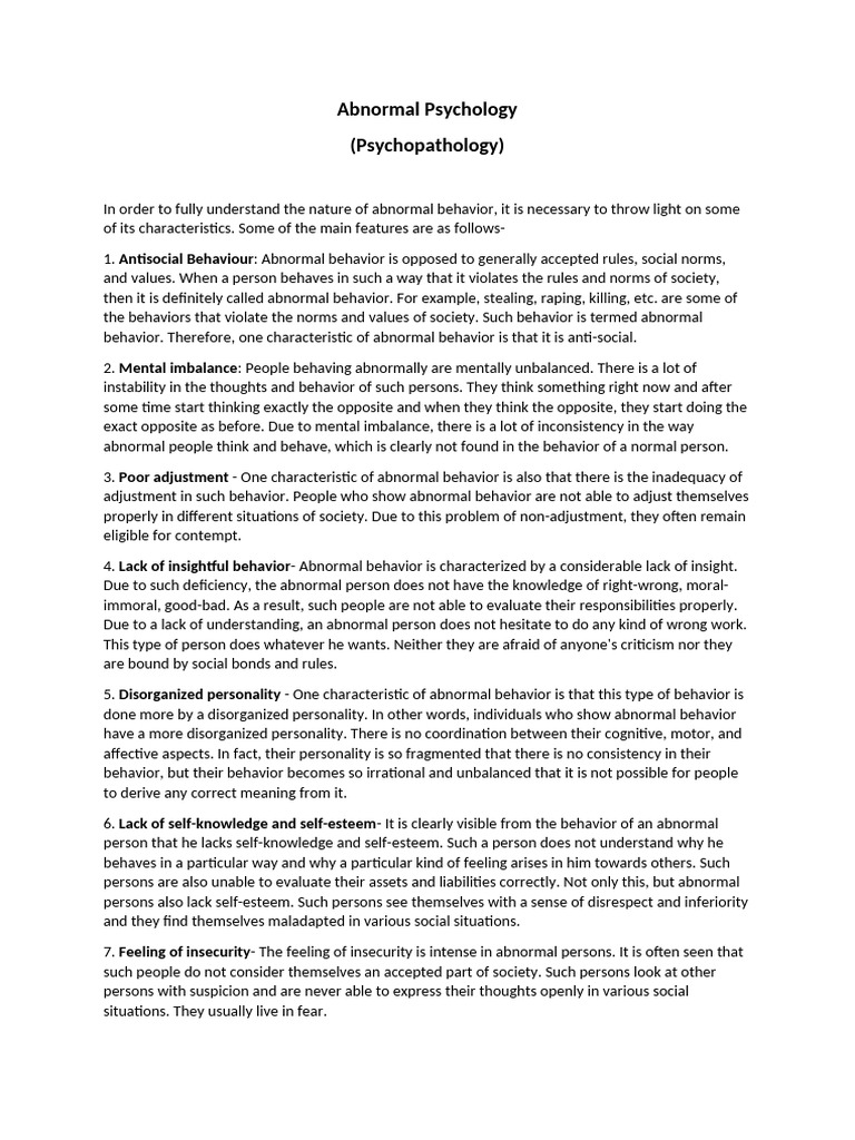 Characteristics of Abnormal Psychology | PDF | Diagnostic And ...