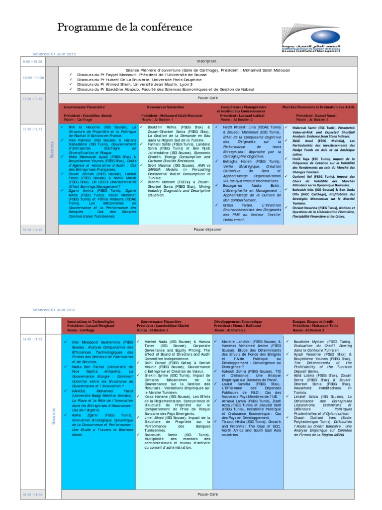 Programme de La Conférence ISG Sousse 2012 | PDF | Tunis | Tunisie