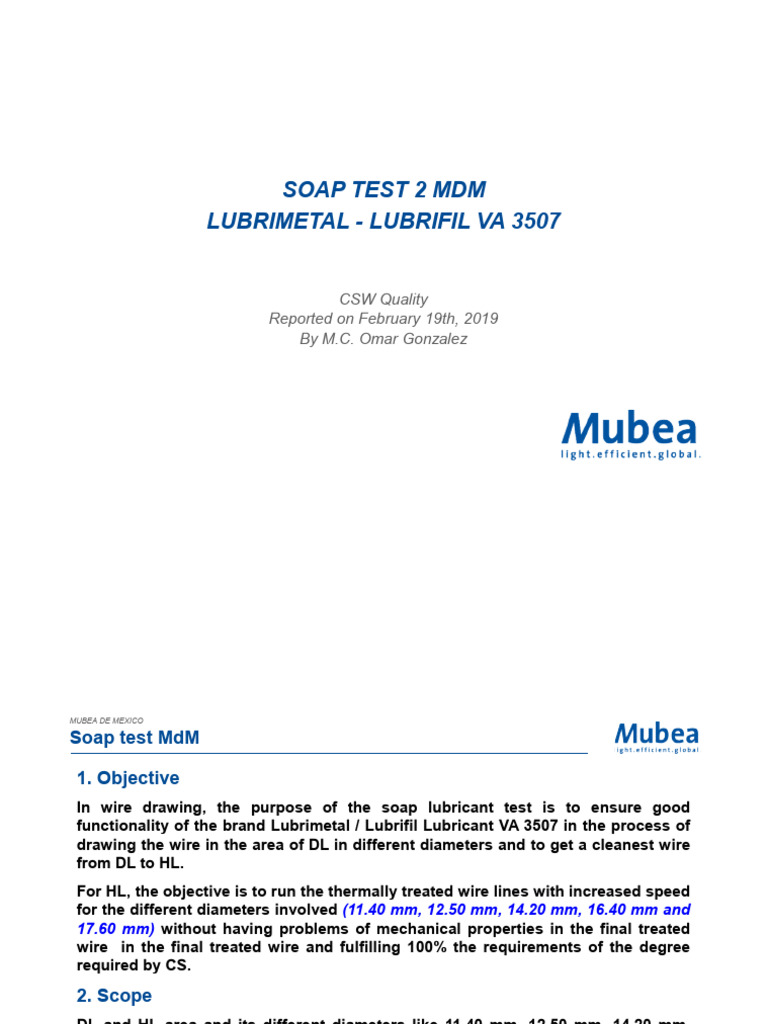 Lubrimetal VA 3507 Soap Test Results | PDF | Heat Treating | Wire