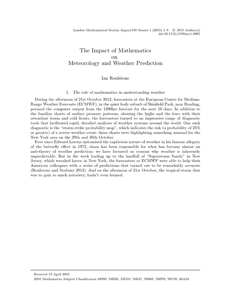 Mathematics in Weather Prediction | PDF | Weather Forecasting ...
