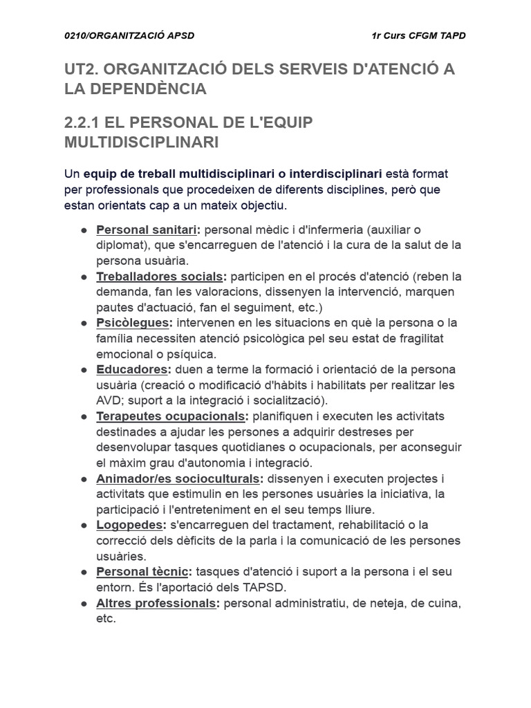 UT2._ORGANITZACIÓ DELS SERVEIS D'ATENCIÓ A LA DEPENDÈNCIA | PDF