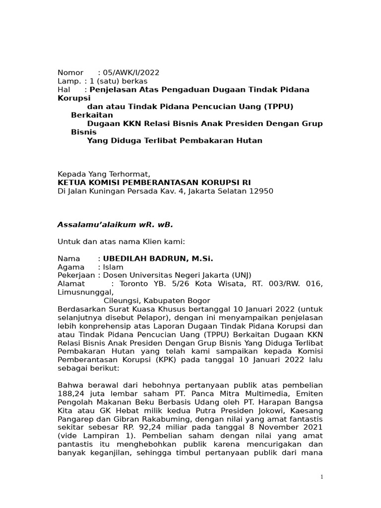 Pengaduan KKN Istana Lanjutan | PDF