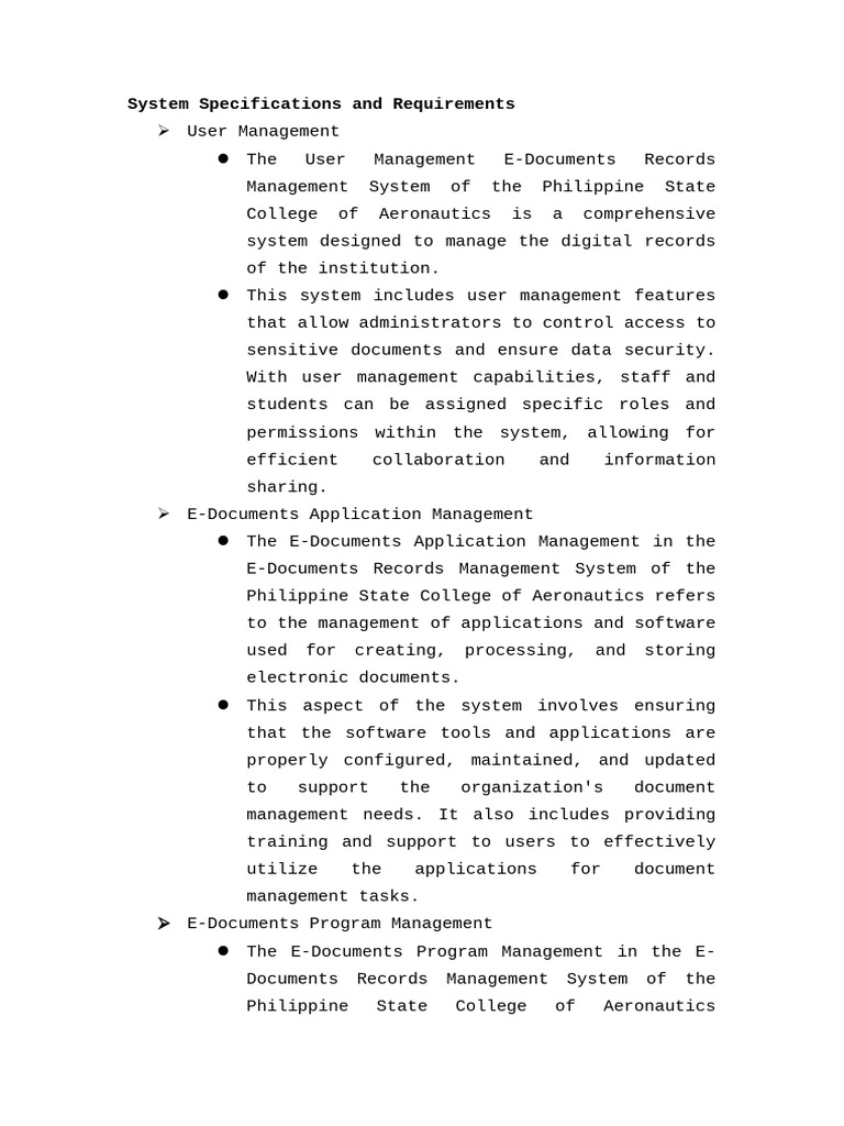 System Specifications and Requirements, and System Composition | PDF ...