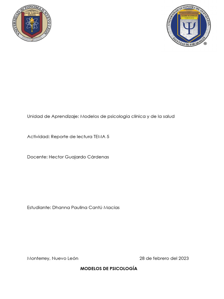 Dpcm_reporte de lectura5 | PDF | Psicoanálisis | Comportamiento