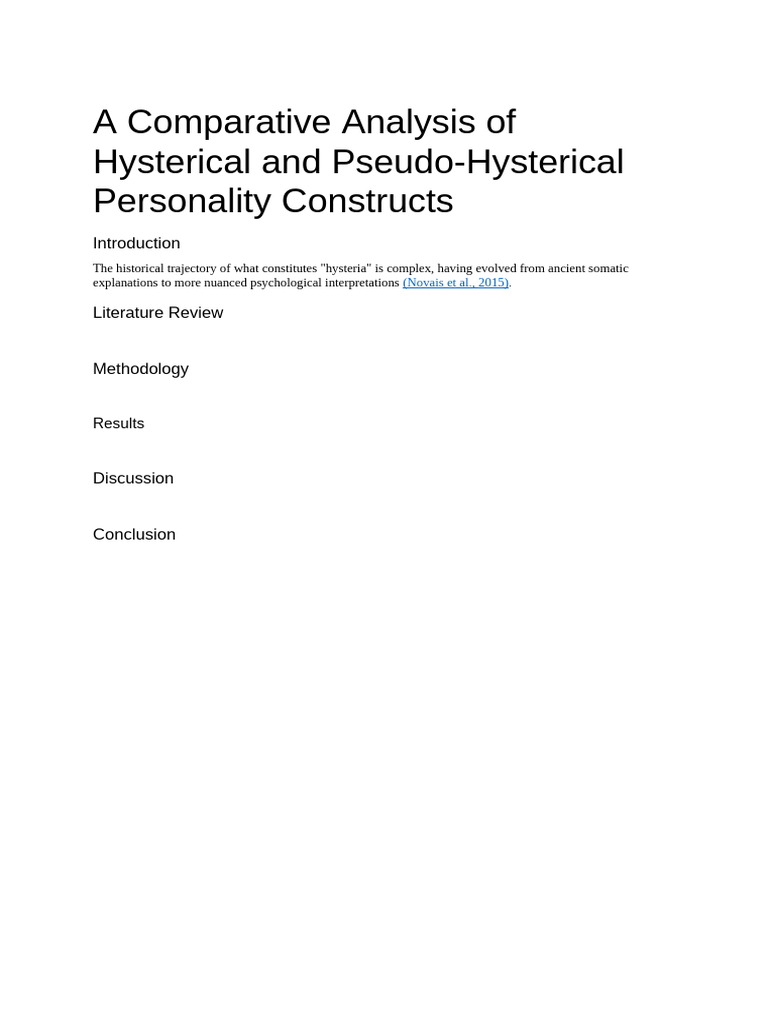 A Comparative Analysis of Hysterical and Pseudo Hysterical Personality ...