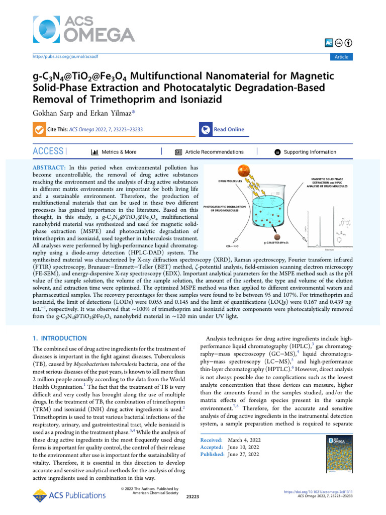 G c3n4 Tio2 Fe3o4 Multifunctional Nanomaterial For Magnetic Solid Phase ...