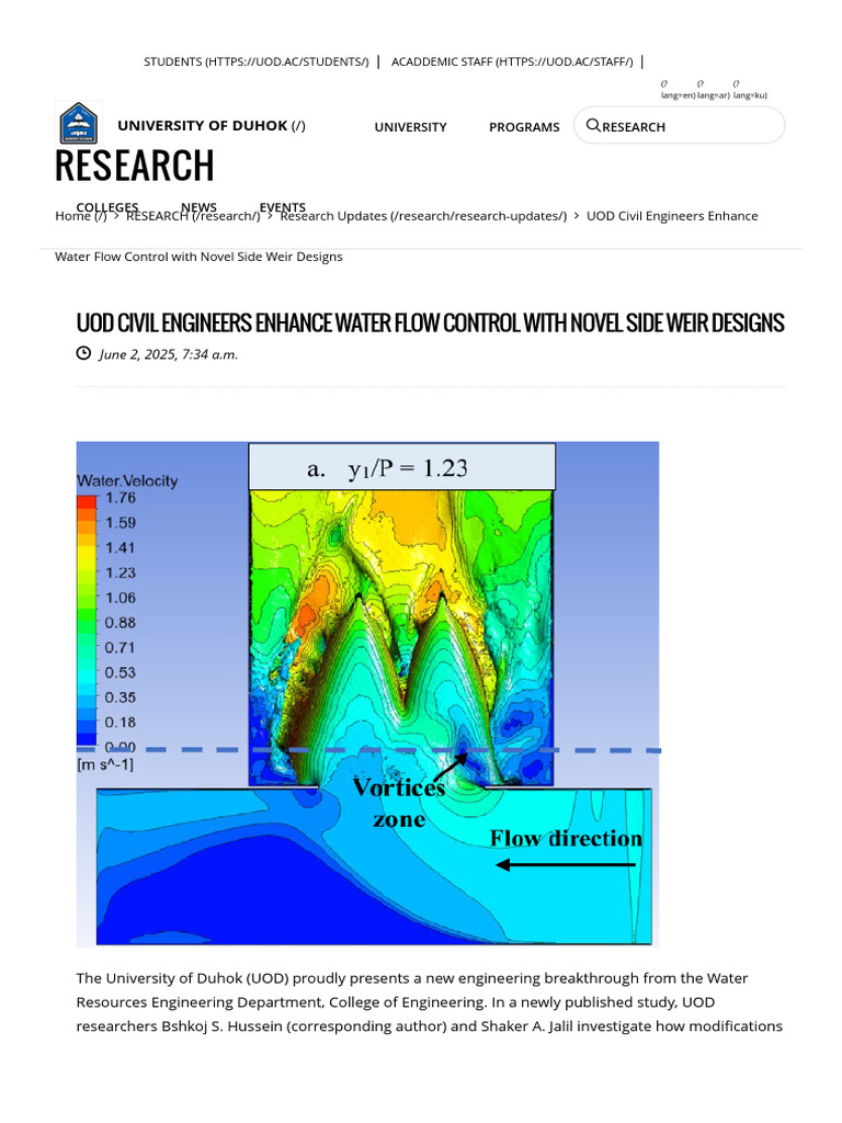 Research: Uod Civil Engineers Enhance Water Flow Control With Novel ...