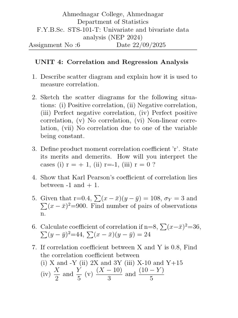 UNIT 4 (Correlation and Regression Analysis) | PDF | Regression Analysis | Linear Regression