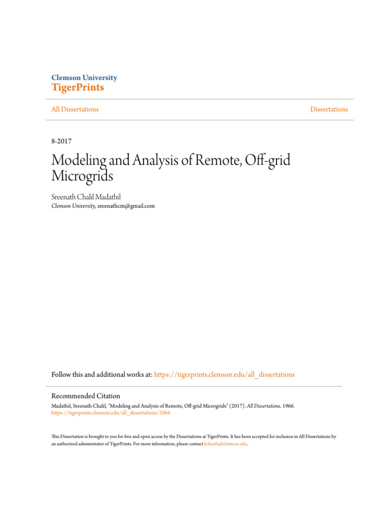 Modeling and Analysis of Remote Off-Grid Microgrids | PDF | Distributed ...