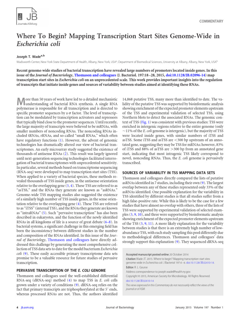 Mapping E. coli Transcription Start Sites | PDF | Promoter (Genetics ...