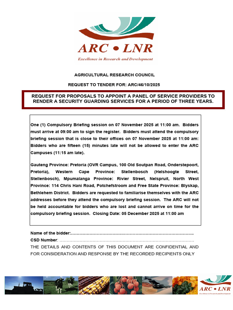 Bid Document For Security Services For A Period of Three Years, ARC 46 ...