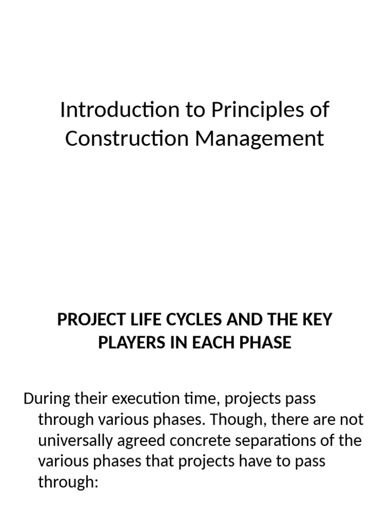 Introduction To Principles of Construction Management For A | PDF ...