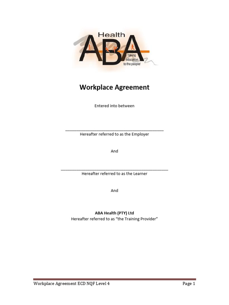 ECD NQF Level 4 Workplace Agreement 2024 | PDF | Employment | Business