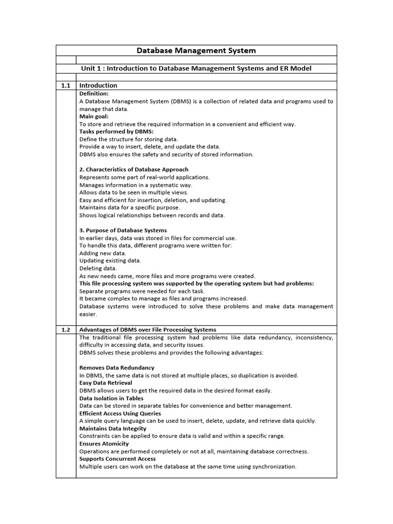 DBMS UNIT 1 | PDF | Databases | Relational Model
