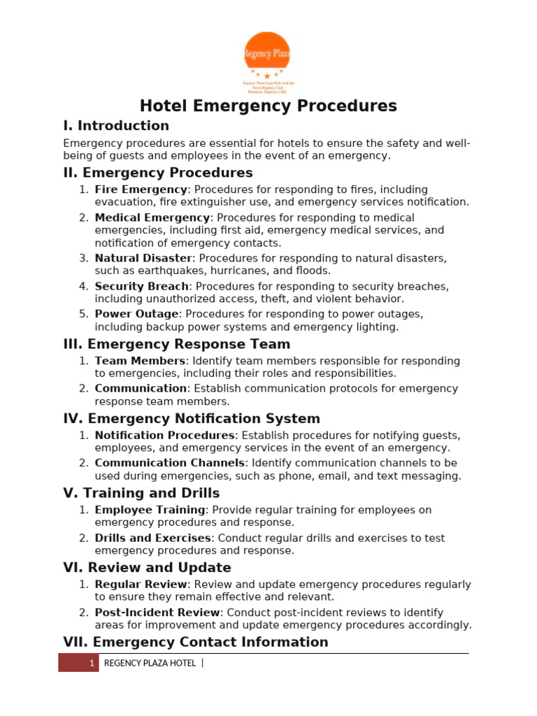 Hotel Emergency Procedures | PDF