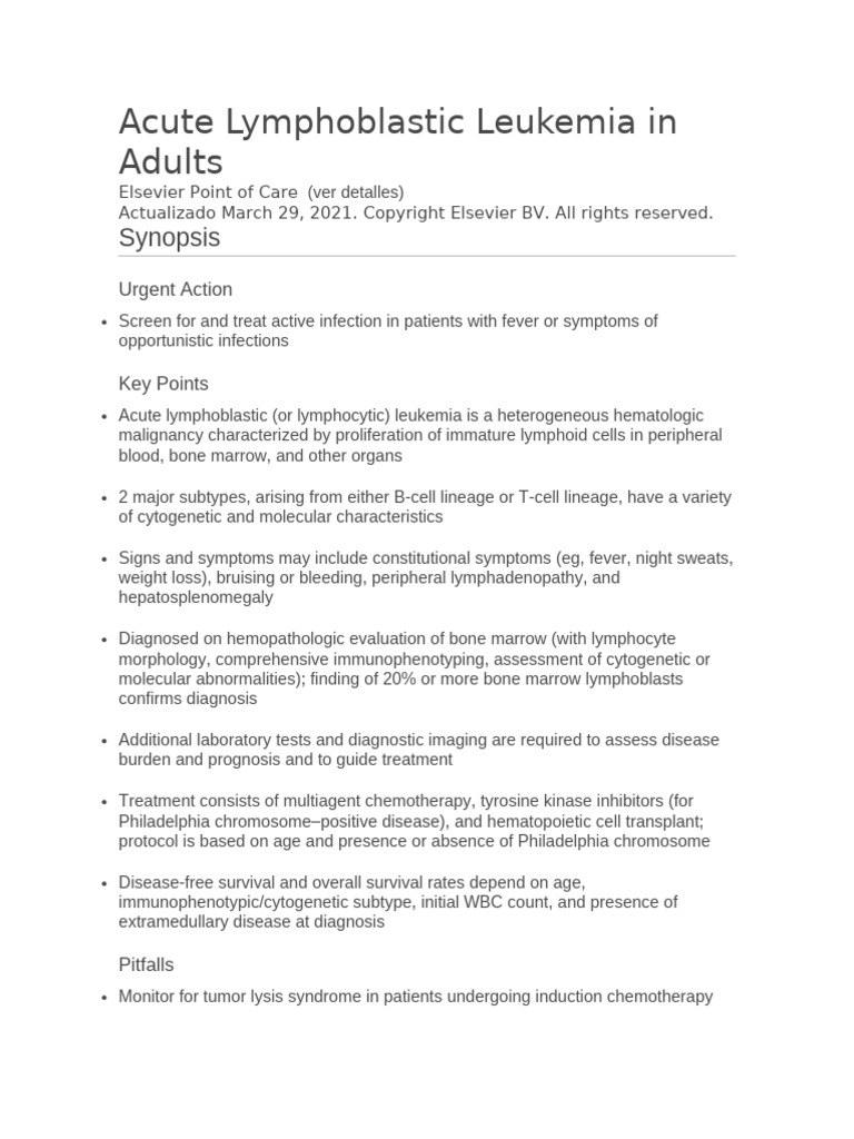Acute Lymphoblastic Leukemia in Adults | PDF | Hematopoietic Stem Cell ...