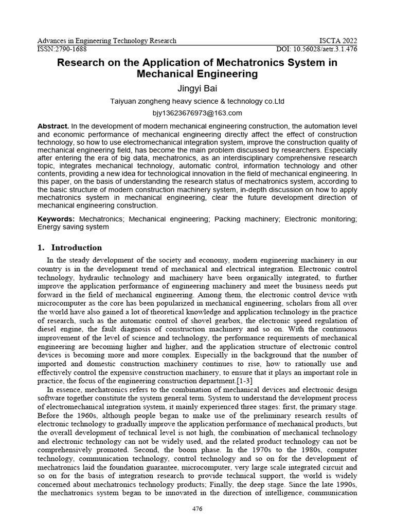 Research On The Application of Mechatronics System in 2ht8tnee | PDF ...