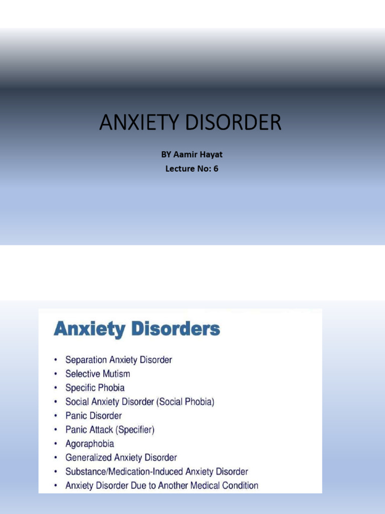 Lecture 6 Anxiety Disorder | PDF | Anxiety | Anxiety Disorder