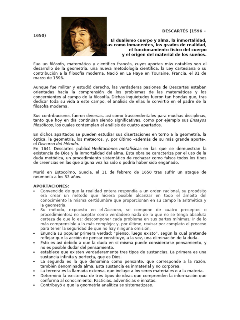 Aportaciones de Descartes a la Filosofía y Matemáticas | PDF | René ...