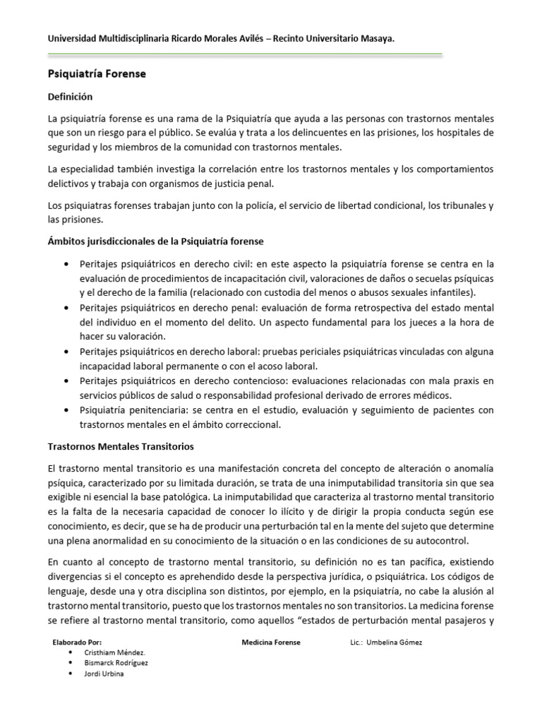 Psiquiatría Forense y Trastornos Mentales | PDF | Trastorno mental ...