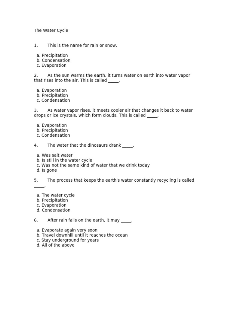 The Water Cycle Assessment | PDF