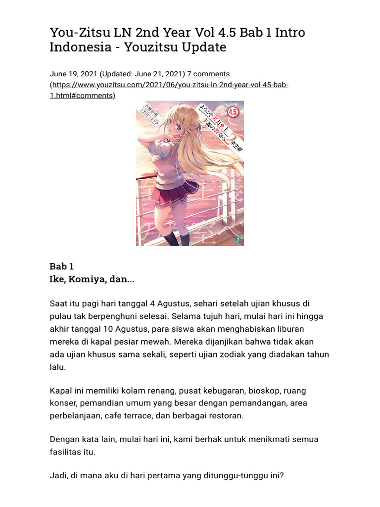 You-Zitsu LN 2nd Year Vol 4.5 Bab 1 Intro Indonesia - Youzitsu Update | PDF