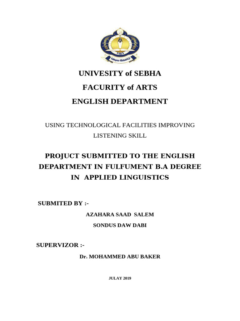 Projuct Submitted To The English Department in Fulfument B.A Degree in ...