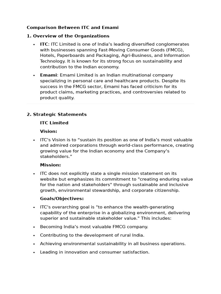 ITC vs Emami: Values and Strategies Comparison | PDF | Sustainability ...