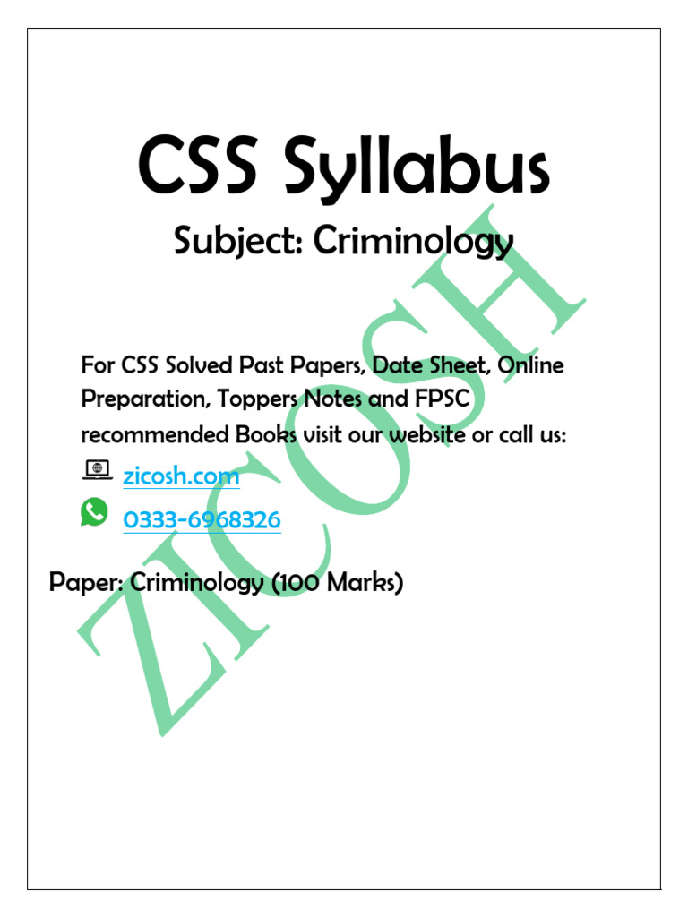 Criminology CSS Syllabus Overview | PDF | Crimes | Crime & Violence