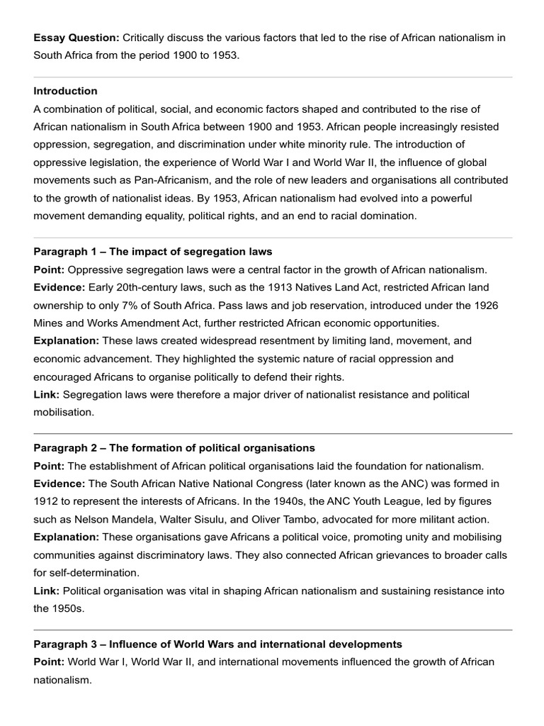 Factors Driving African Nationalism 1900-1953 | PDF | Nationalism ...