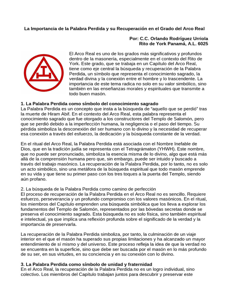 La Importancia de La Palabra Perdida y Su Recupera | PDF | Masonería | Conocimiento