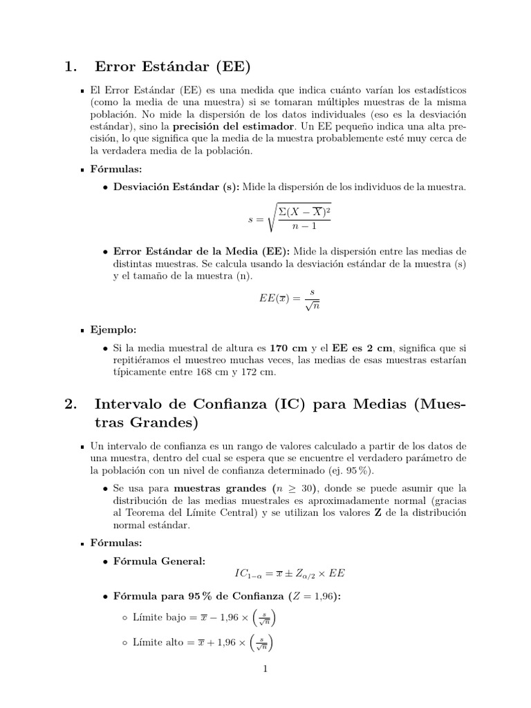 Error Estándar e Intervalos de Confianza | PDF | Error estándar ...