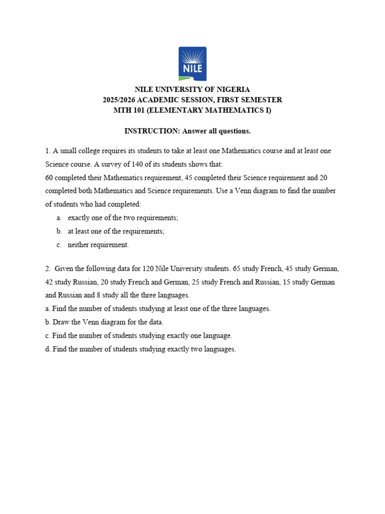 MTH 101 Practice Questions | PDF