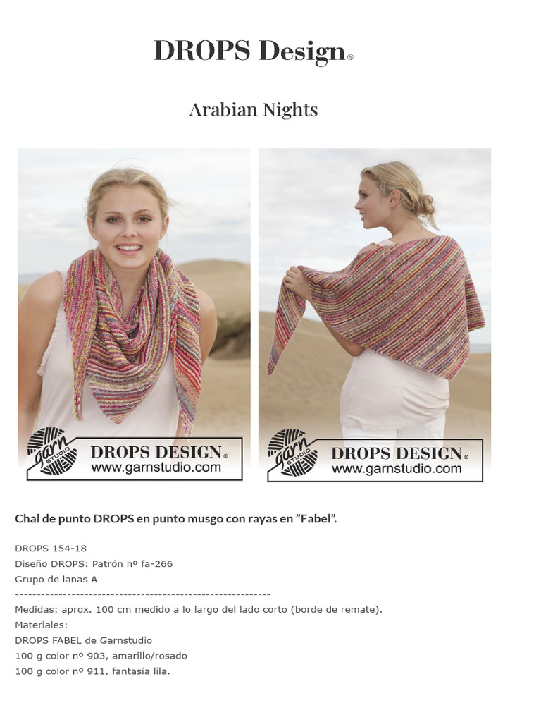 Arabian Nights - Chal de Punto DROPS en Punto Musgo Con Rayas en ”Fabel”. - Free Pattern by ...