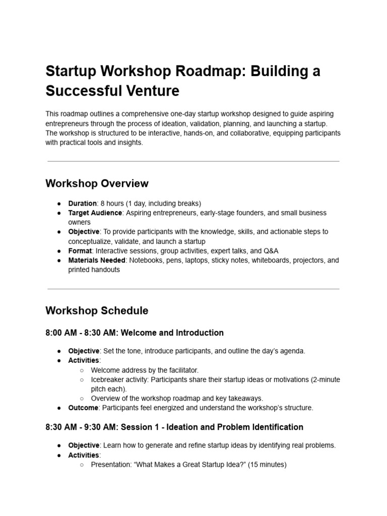 Startup Workshop Roadmap - Building A Successful Venture - IUB Builders ...