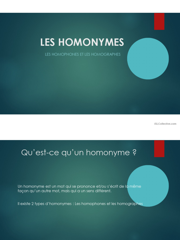 Homonymes et homophones en français | PDF | Orthographie | Langues